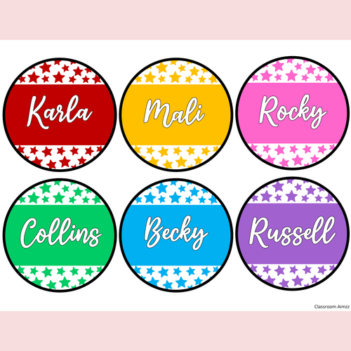 Printable Bright Stars Student Name Labels, Kindergarten Round Name ...