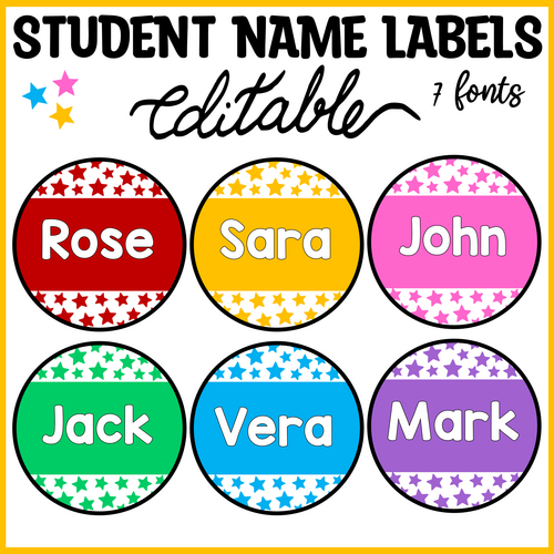 Printable Bright Stars Student Name Labels, Kindergarten Round Name ...