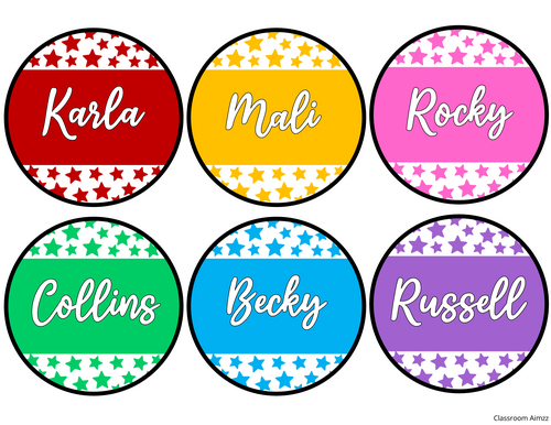 Printable Bright Stars Student Name Labels, Kindergarten Round Name ...