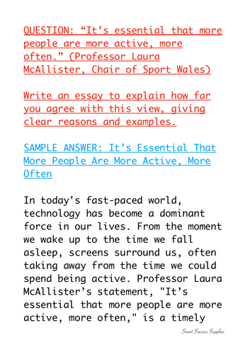 GCSE English Language: “It’s essential that more people are more active, more often.” Sample ...