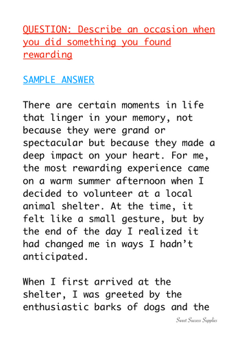 GCSE/IGCSE English Language: Describe an occasion when you did ...