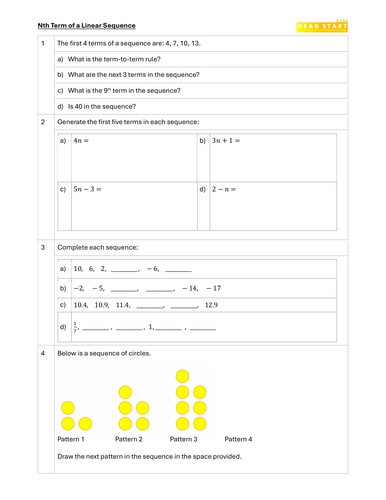 Head Start GCSE Nth Term of a Linear Sequence | Teaching Resources Head Start GCSE Nth Term of a Linear Sequence | Teaching Resources