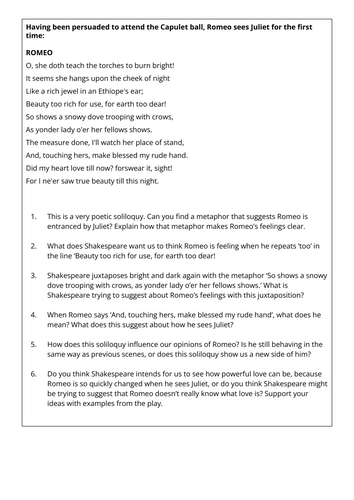 KS3 Romeo & Juliet: Act 1 Scenes 1-5 | Teaching Resources