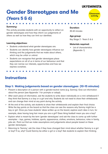 Exploring gender stereotypes Years 5 & 6 | Teaching Resources