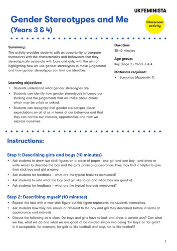 Gender stereotypes and me Years 3 & 4 | Teaching Resources