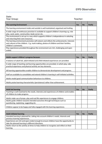 Early Years observation proforma | Teaching Resources