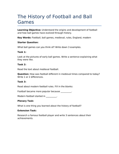 History of Ball games & Football Lesson | Teaching Resources