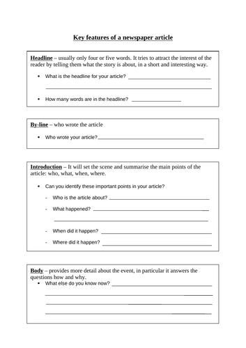 Literacy Planning Year 6 English Newspaper Reports Instructional ...