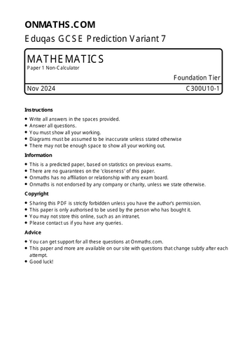 2024 November Eduqas Paper 1 Foundation Maths GCSE Predicted Paper ...