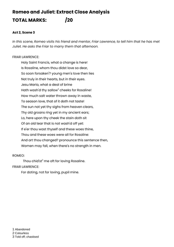 KS3 Romeo & Juliet: Act 2 scenes 3 and 6 | Teaching Resources