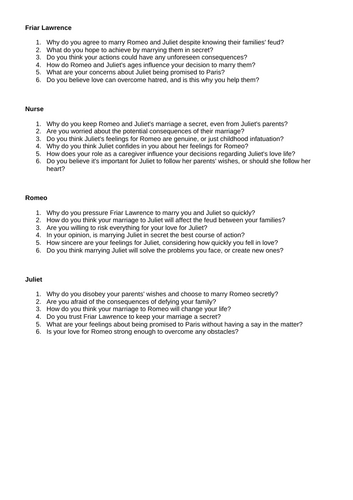 KS3 Romeo & Juliet: Act 2 scenes 3 and 6 | Teaching Resources