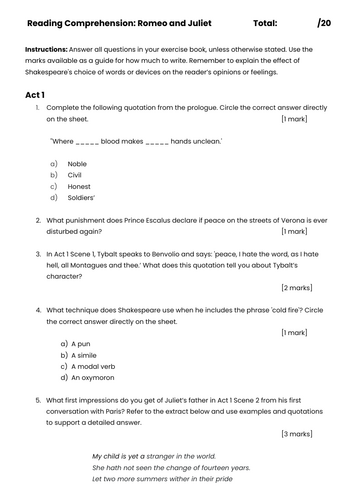 KS3 Romeo & Juliet: Act 3 Scene 1 | Teaching Resources