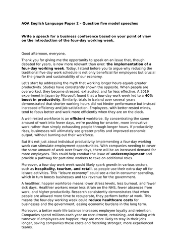 AQA English Language Paper 2 - Q5 model speeches x5 | Teaching Resources