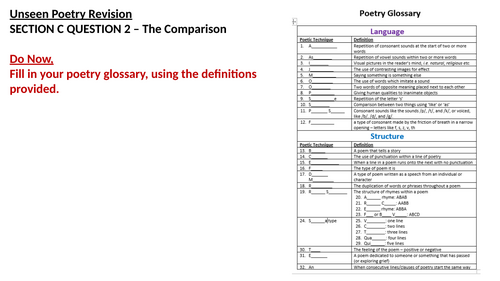 Unseen Poetry Revision Lesson Materials [AQA Literature Paper 2 ...