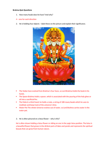 Hindu Gods - The Trimurti - Brahma The Creator | Teaching Resources