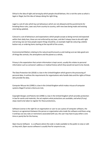 OCR GCSE 1.6 Ethical, Legal, Cultural and Environmental Impacts of ...