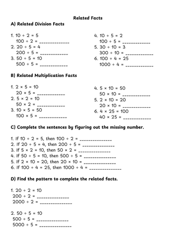 Year 3 Related Facts Worksheet: Division & Multiplication Focus ...