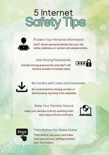 5 internet Safety Tips Poster for the classroom | Teaching Resources