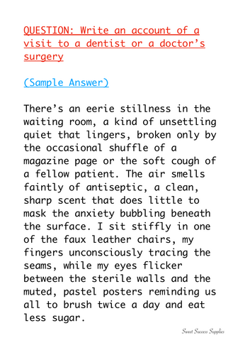 GCSE/IGCSE English Language: Write an account of a visit to a dentist ...