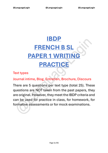 Writing practice IBDP French B SL | Teaching Resources