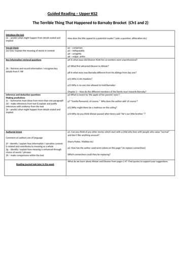 Guided Reading - The Terrible Thing That Happened to Barnaby Brocket ...