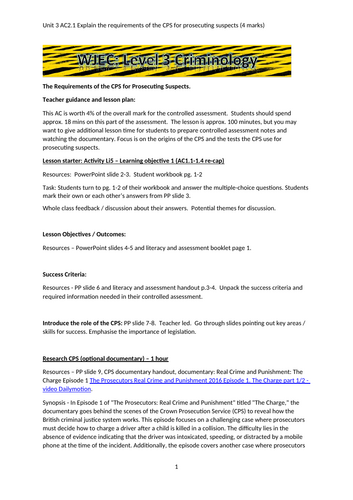 Criminology Requirements of the CPS for Prosecuting Suspects Unit 3 AC2 ...