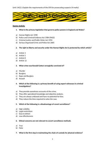 Criminology Requirements of the CPS for Prosecuting Suspects Unit 3 AC2 ...