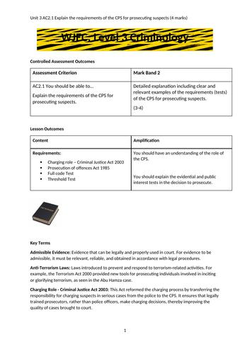 Criminology Requirements of the CPS for Prosecuting Suspects Unit 3 AC2 ...