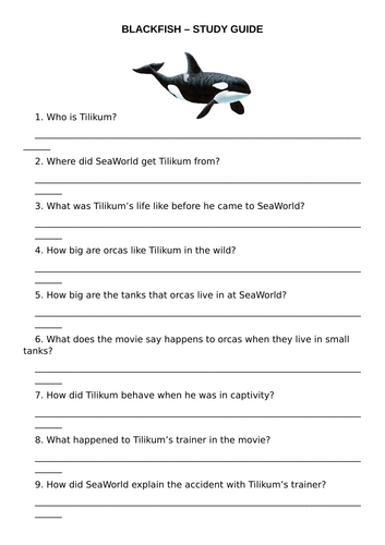 Blackfish Viewing Guide Simple Questions | Teaching Resources