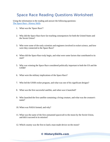 Space Race Reading Questions Worksheet | Teaching Resources