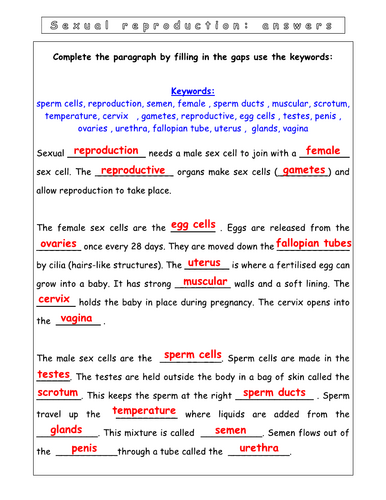 Year 8 - Reproduction - L5 Reproduction in humans (SEN worksheet ...