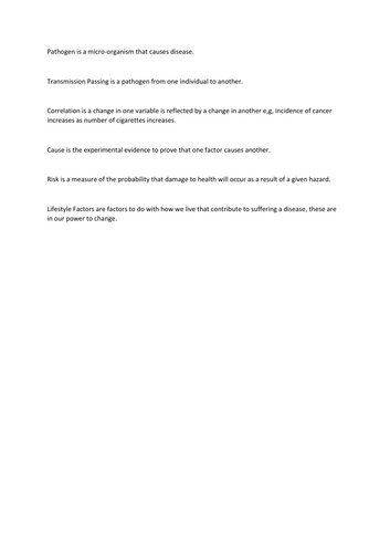 A-Level AQA Biology Causes of Disease Fill in the Gaps Worksheet ...