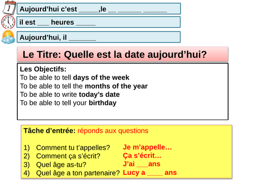 Y7 - Jours et Mois - French days and months | Teaching Resources