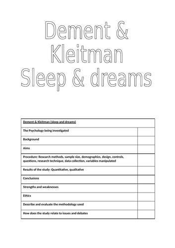 Dement & Kleitman | Teaching Resources