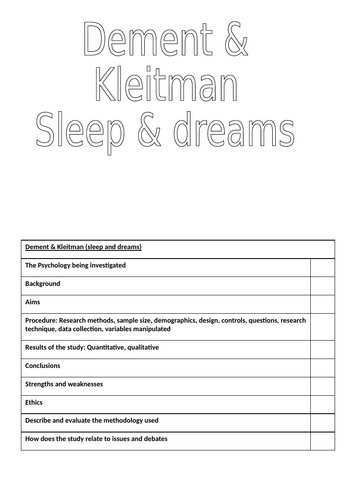 Dement & Kleitman | Teaching Resources