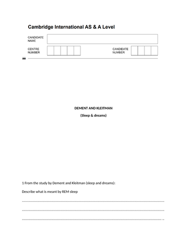 Dement & Kleitman | Teaching Resources