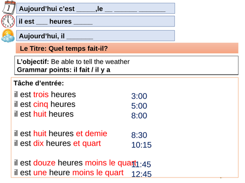 Y7 - la météo / quel temps fait-il? - Weather in French | Teaching ...
