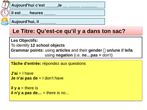Y7 - Dans mon sac il y a... School equipment in French | Teaching Resources
