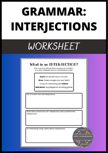 Interjections Worksheet - Parts of Speech Grammar for Middle and High ...