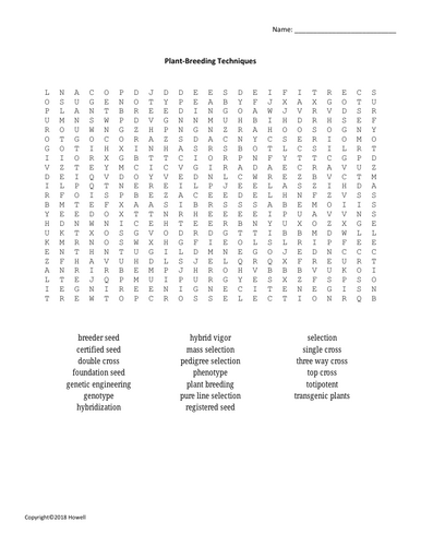 Plant-Breeding Techniques Word Search for an Ag. II Plant Science ...