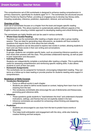 KS2 Dream Hunters by Nazima Pathan - Reading Comprehension Worksheets ...