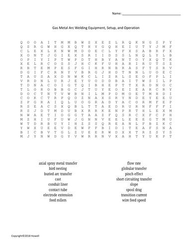 Gas Metal Arc Welding Word Search for a Metal Fabrication Course ...