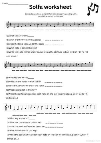 Tonic Solfa work sheet | Teaching Resources