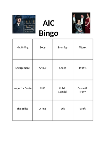 Inspector Calls Bingo activity - revision and recall | Teaching Resources