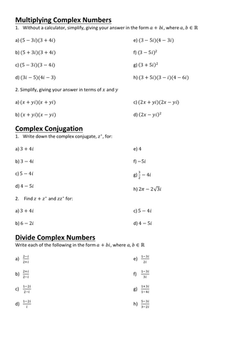 Complex Numbers Worksheet 2 | Teaching Resources