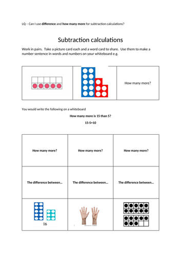 Find The Difference - subtraction activity or intervention using images ...