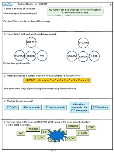 Partition Numbers to 1,000,000 Higher | Teaching Resources
