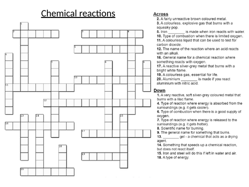 Chemical Reactions Crossword and Word Search (Y8) | Teaching Resources