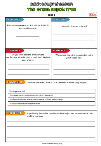 The Great Kapok Tree Comprehension Questions | Teaching Resources