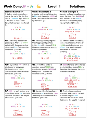 GCSE Science - Foundation Work Done/Energy Transferred (W=Fs ...
